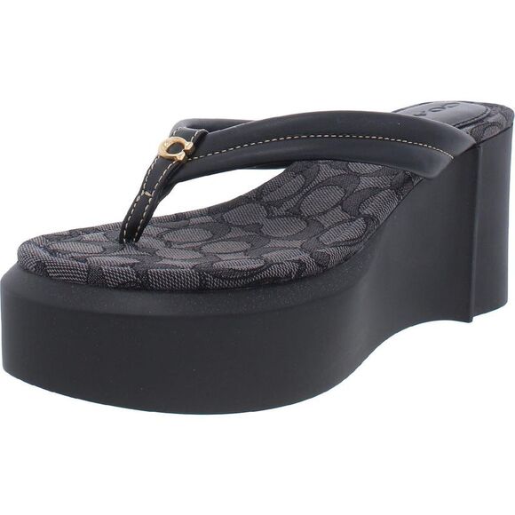 Coach | Shoes | Coach Womens Frankie Black Faux Leather Thong Platform ...